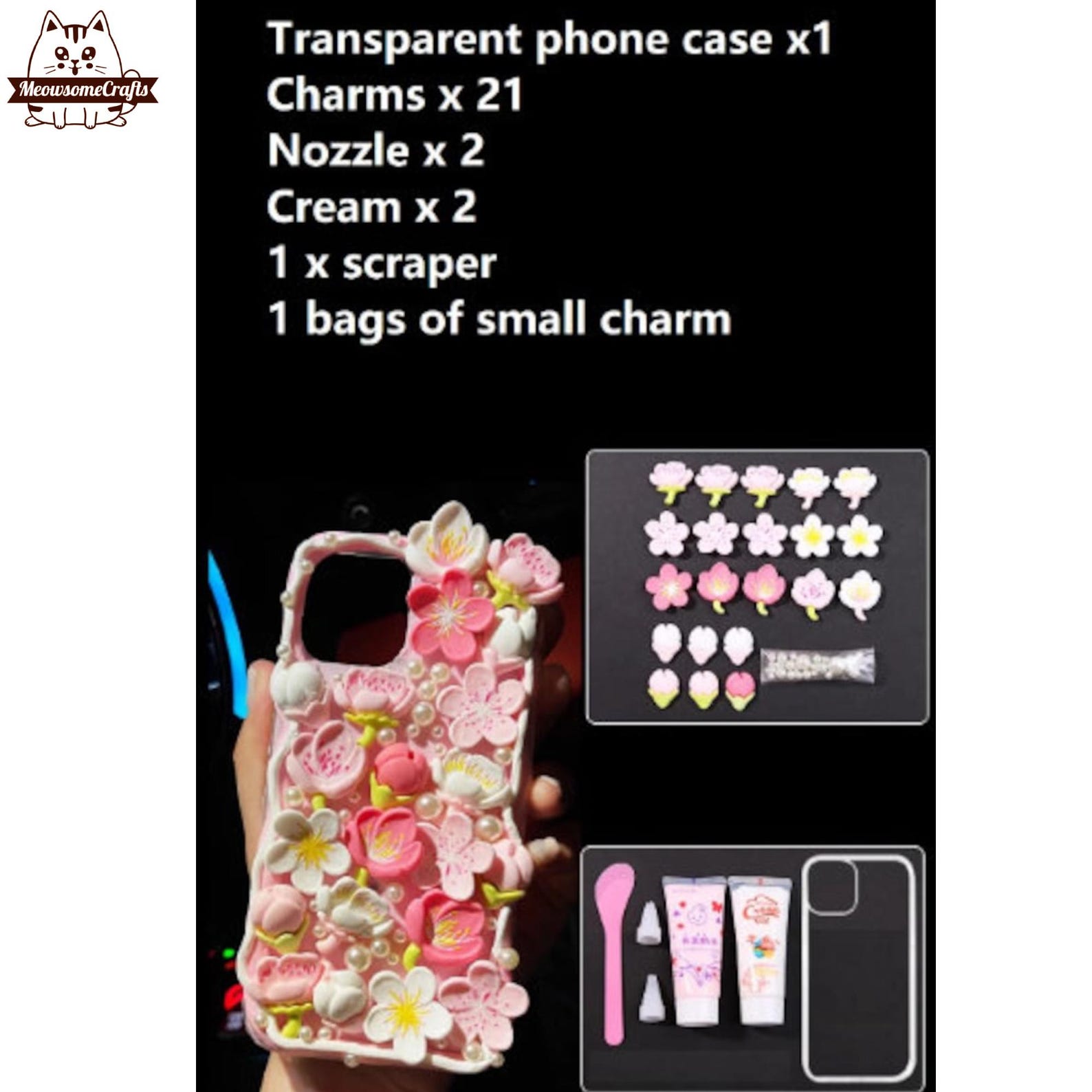 Decoden Phone Case DIY Kit Sakura Flowers Pearls Teardrop Pearls ...
