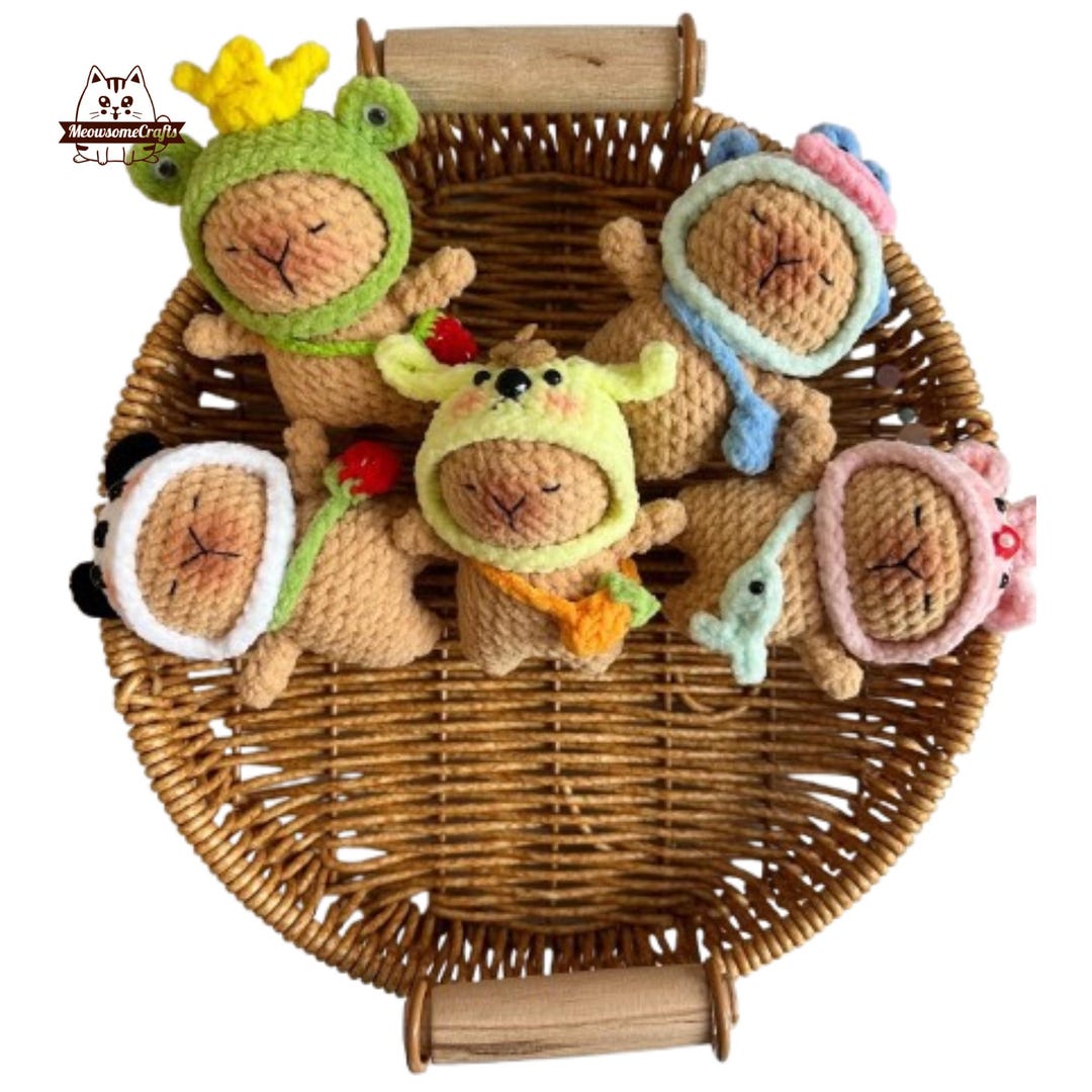 Handmade Finished Crochet Knitted Capybara Wearing Animal Hoods Hats ...