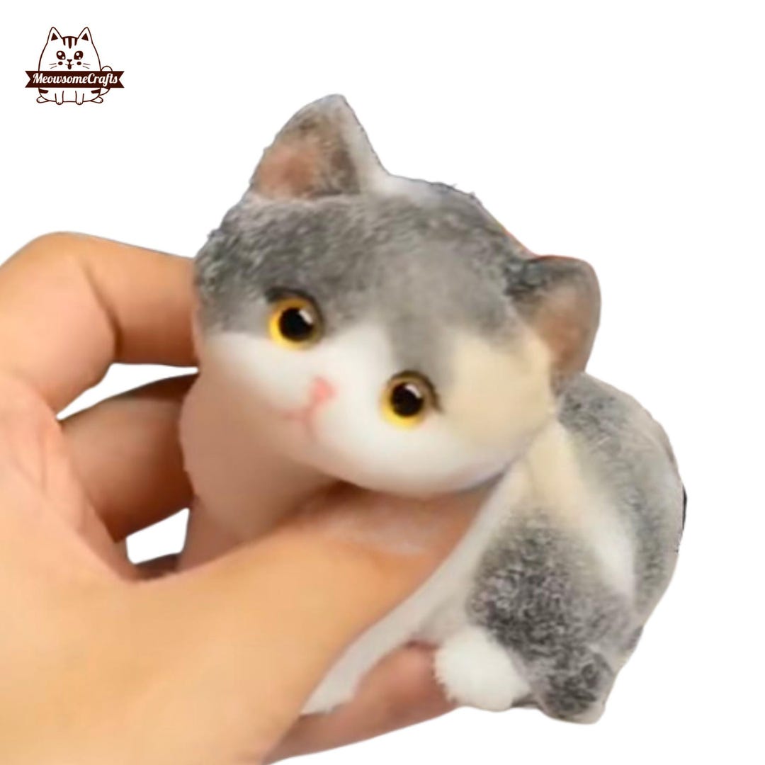 Handmade Soft Furry Grey White Kitten Cat Squishy Squeezable Anxiety ...