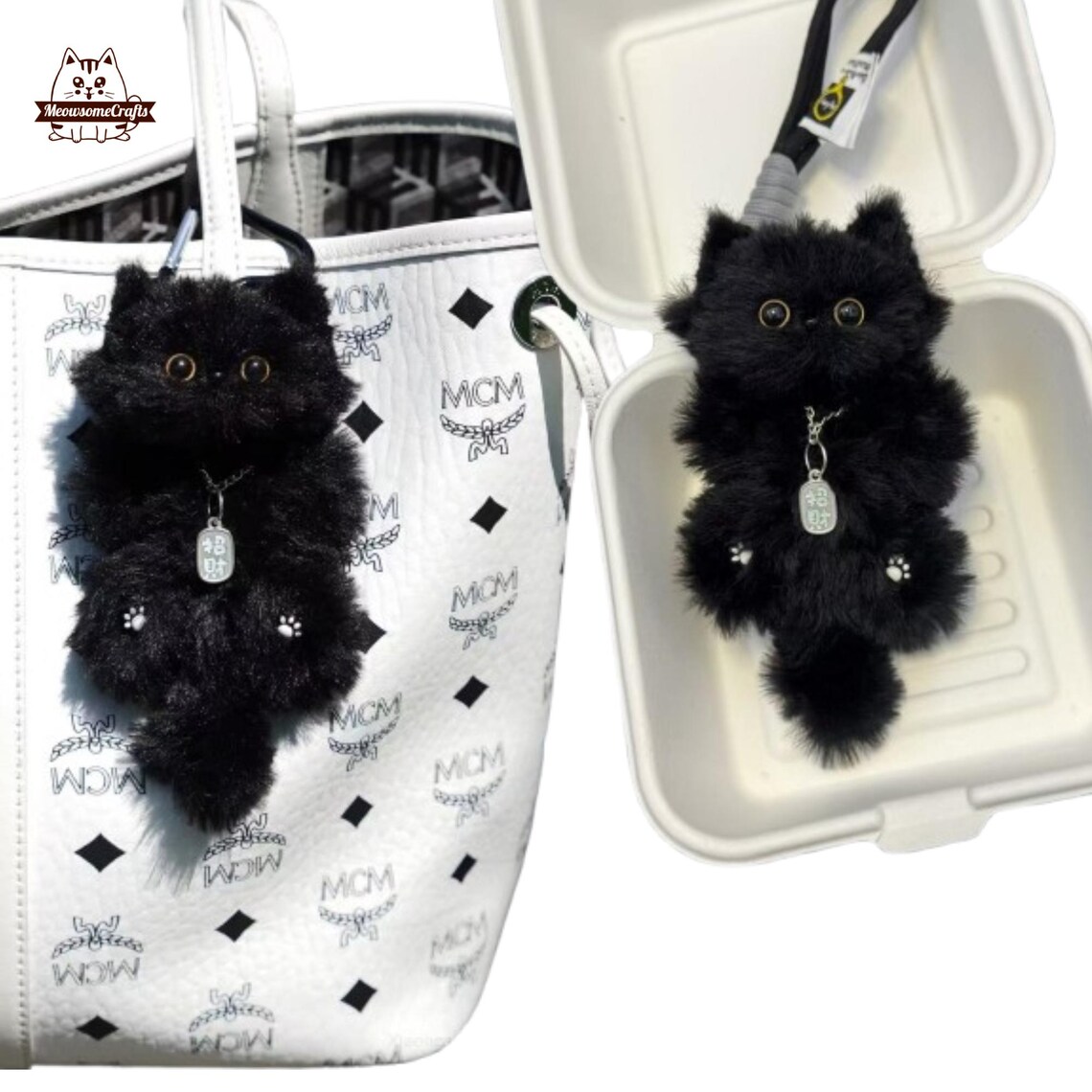 Handmade Fluffy Black Cat Keychain Mini Chenille Pipe Cleaner Kitty ...