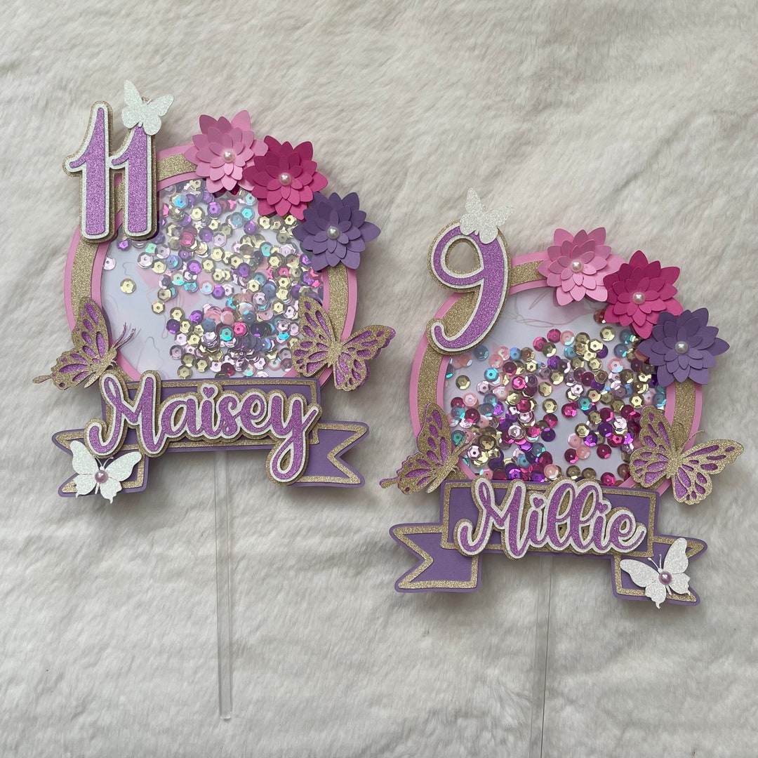 Butterfly Floral Cake Topper, Sequin Shaker - Etsy