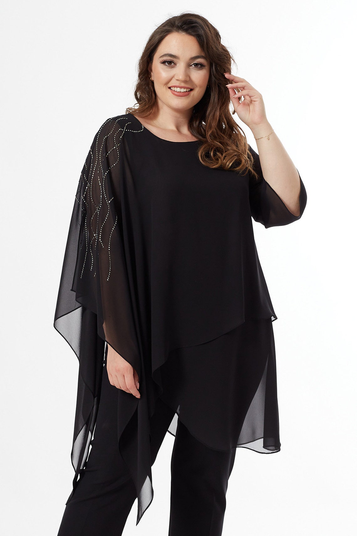 Black Tunic, Bat Sleeve Blouse, Plus Size Blouse, Tunic Top for Women ...