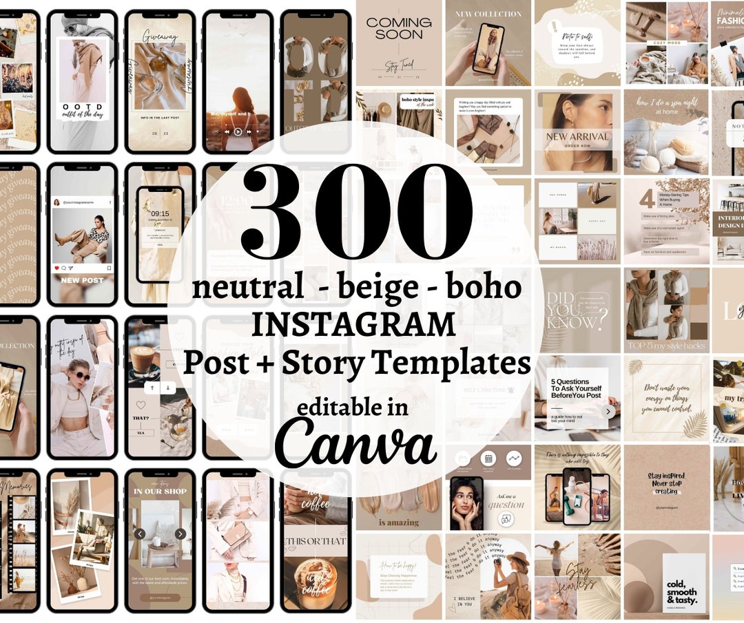 300 Neutral Instagram Templates, Instagram Story Templates, Social ...