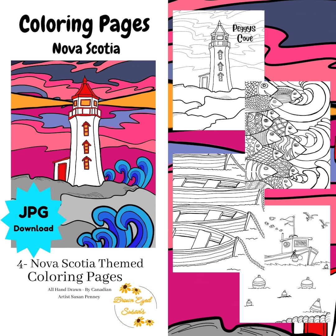 Nova Scotia Coloring Pages, Bundle of 4- Hand Drawn by NS Artist ...