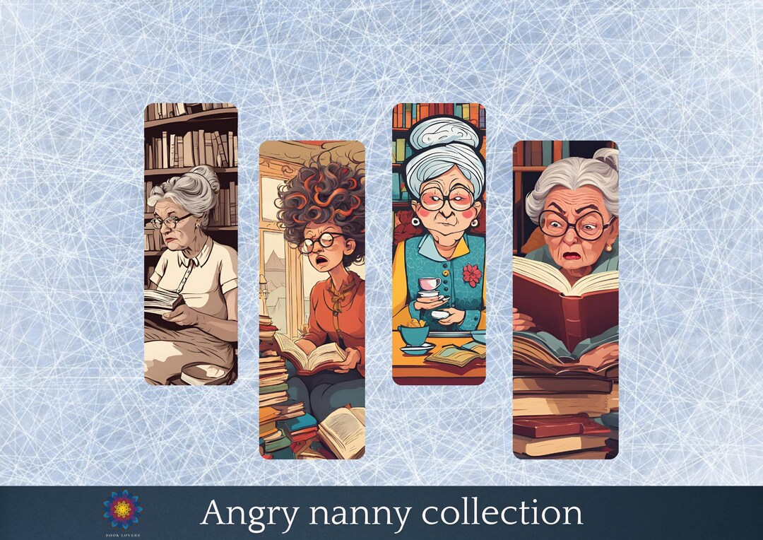 Printable Angry Nanny Booklovers Digital Bookmarks, Funny Gift Book ...