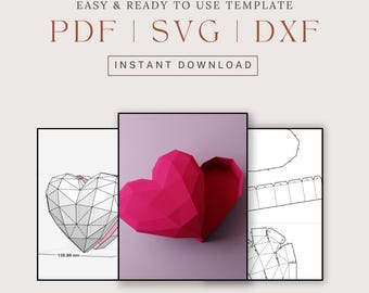 Papercraft Gift 3D Heart Gift Box Pdf, Svg & Dxf Digital Template - DIY ...