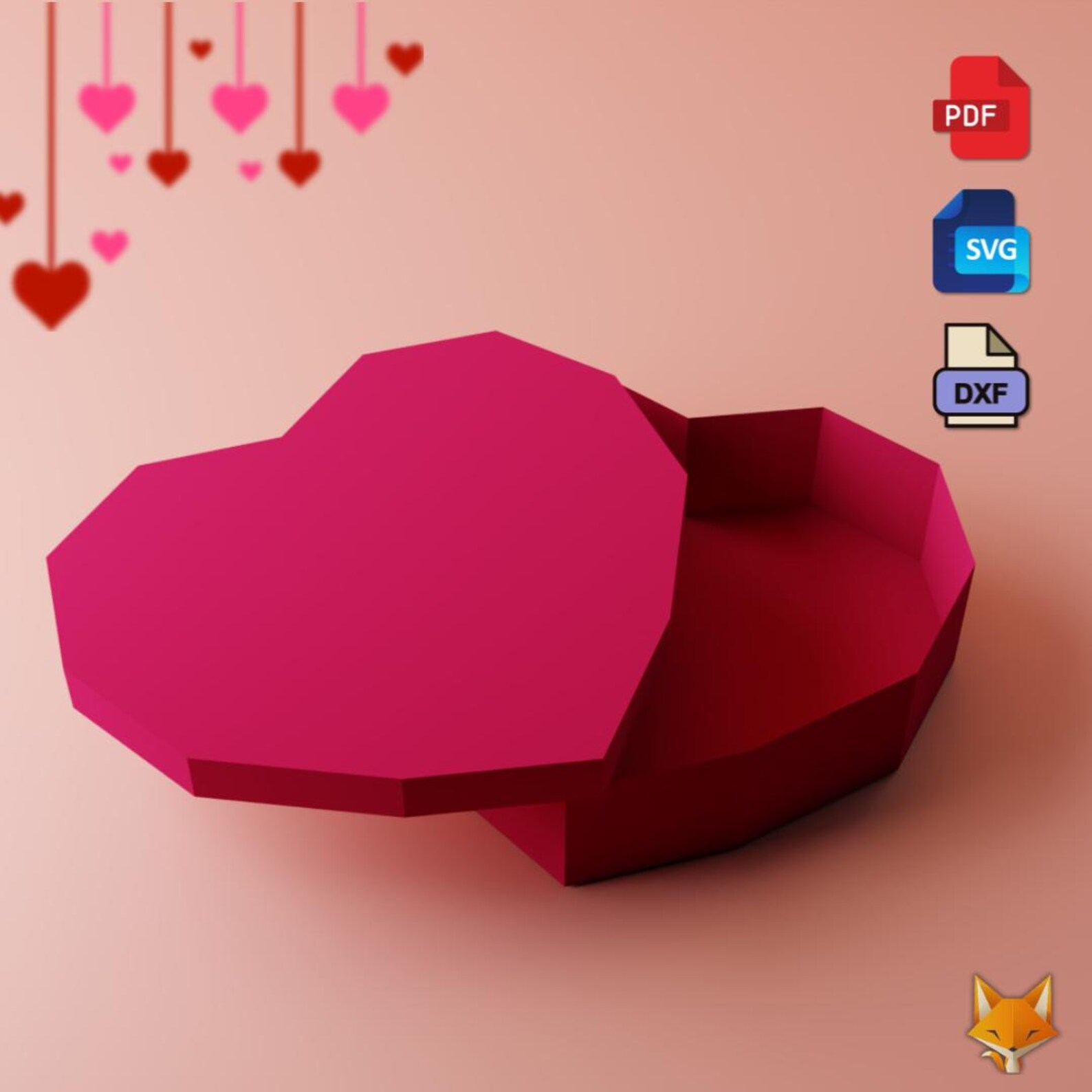 Papercraft Gift 3D Heart Gift Box Pdf, Svg & Dxf Digital Template - DIY ...