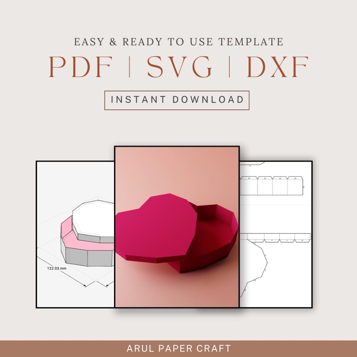 Papercraft Gift 3D Heart Gift Box Pdf, Svg & Dxf Digital Template - DIY ...