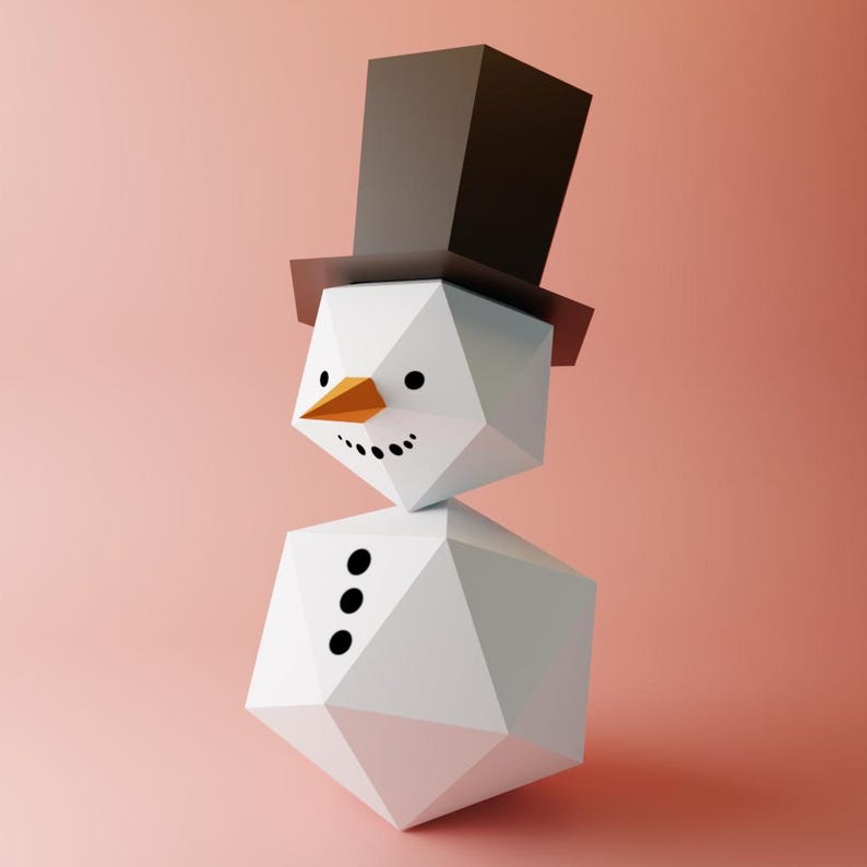 Snowman 3D Papercraft Template Christmas Decor DIY Model in Pdf, Dxf ...