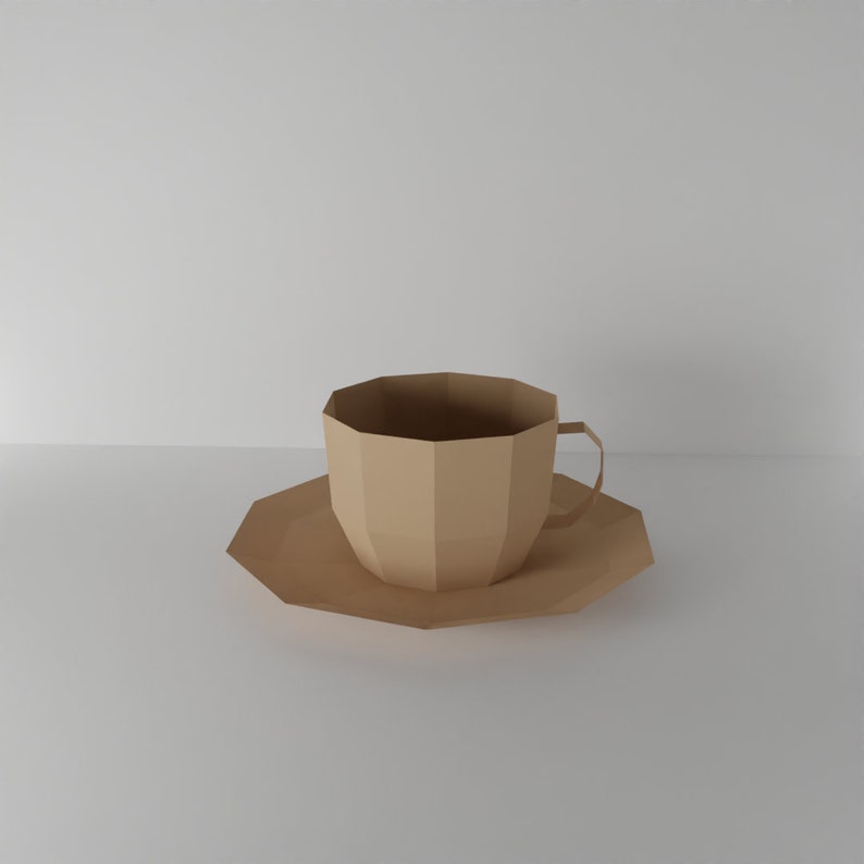 3D Paper Teacup and Saucer Template, Low Poly DIY Model (pdf, Svg, Dxf ...