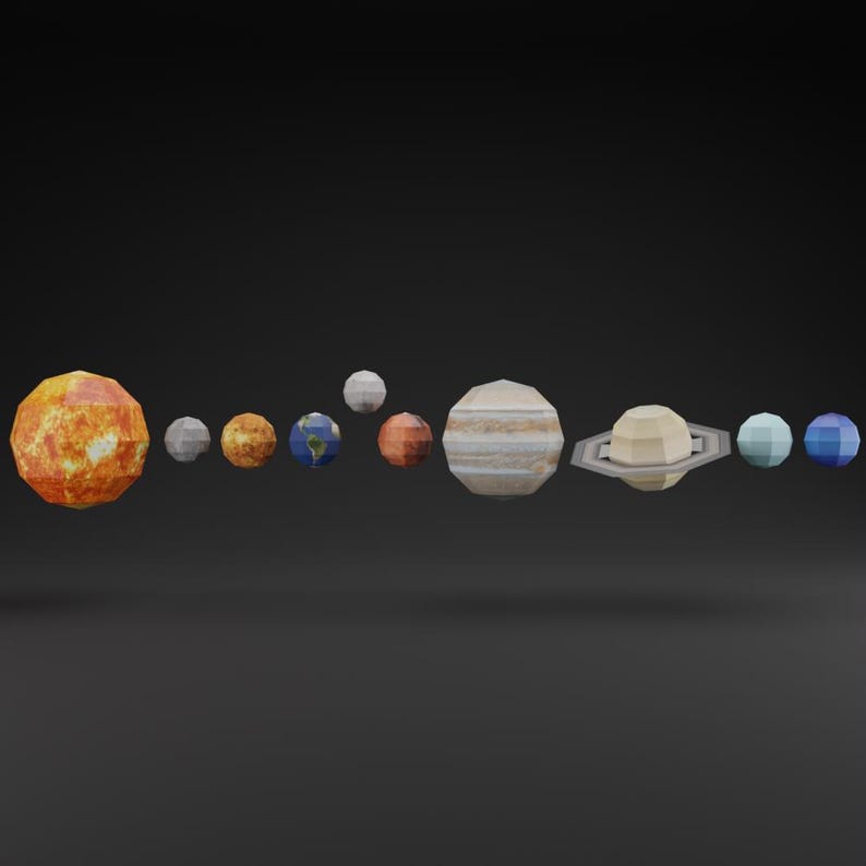 Low Poly Solar System Paper Model: DIY Kids Science Project (pdf, Dxf ...