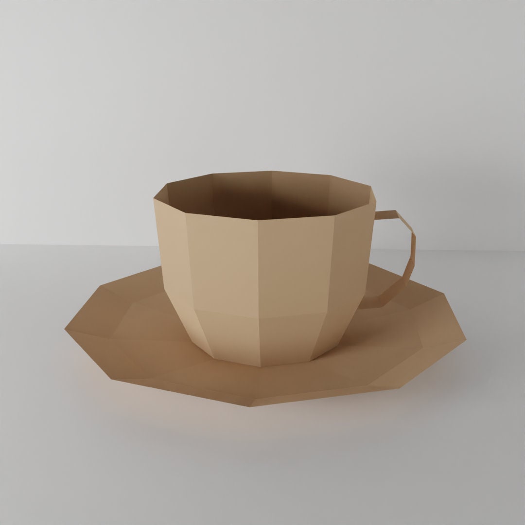 3D Paper Teacup and Saucer Template, Low Poly DIY Model (pdf, Svg, Dxf ...