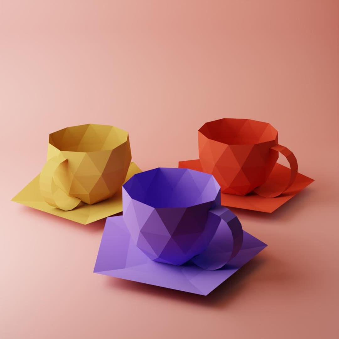 3d Teacup and Saucer LOW POLY DIY Model Template in Pdf, Dxf and Svg ...