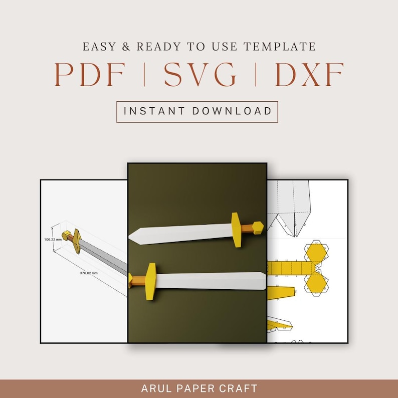 DIY Papercraft 3D Sword Model Template, Step-by-step Origami Sword Tutorial Svg, Fun Homeschool ...