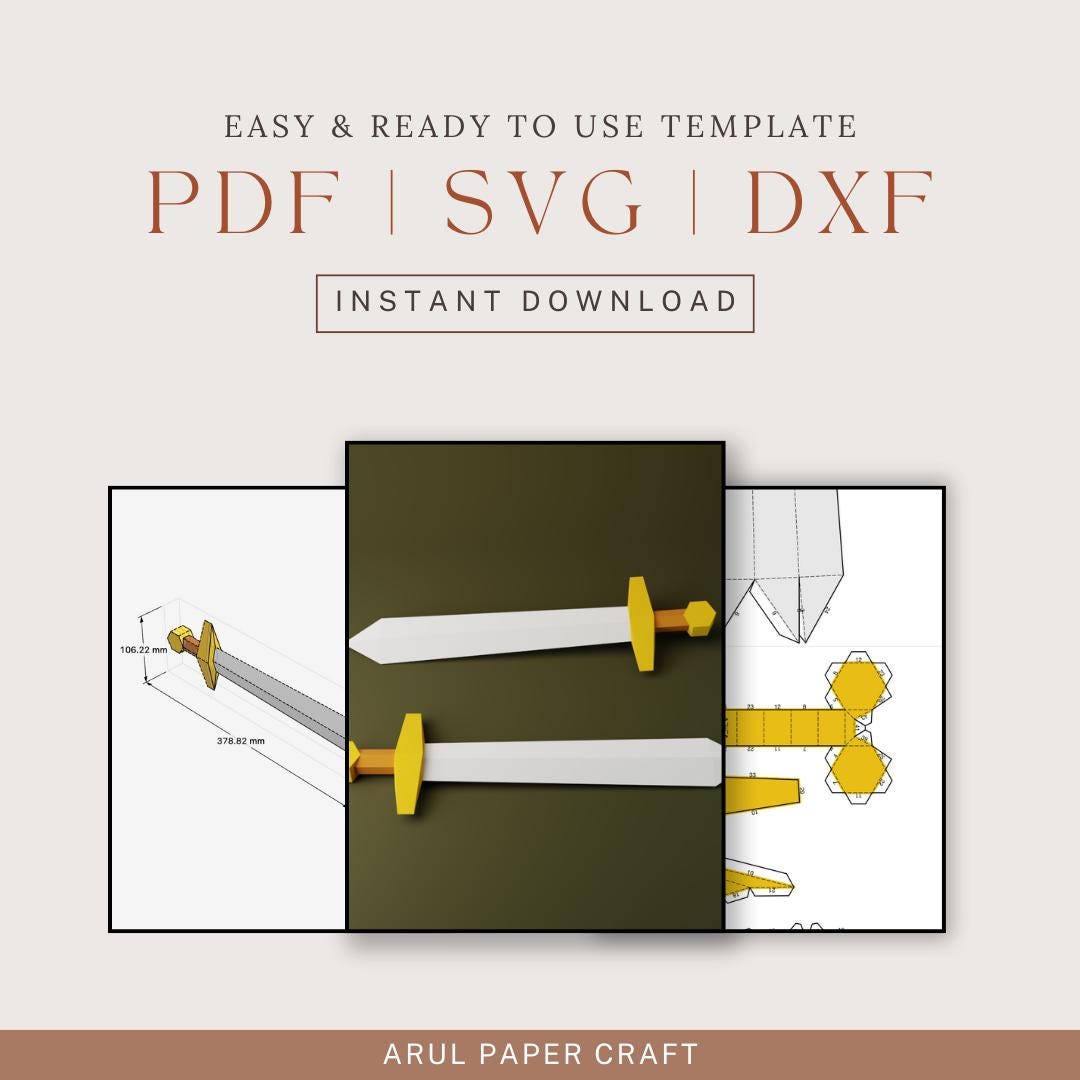 DIY Papercraft 3D Sword Model Template, Step-by-step Origami Sword ...