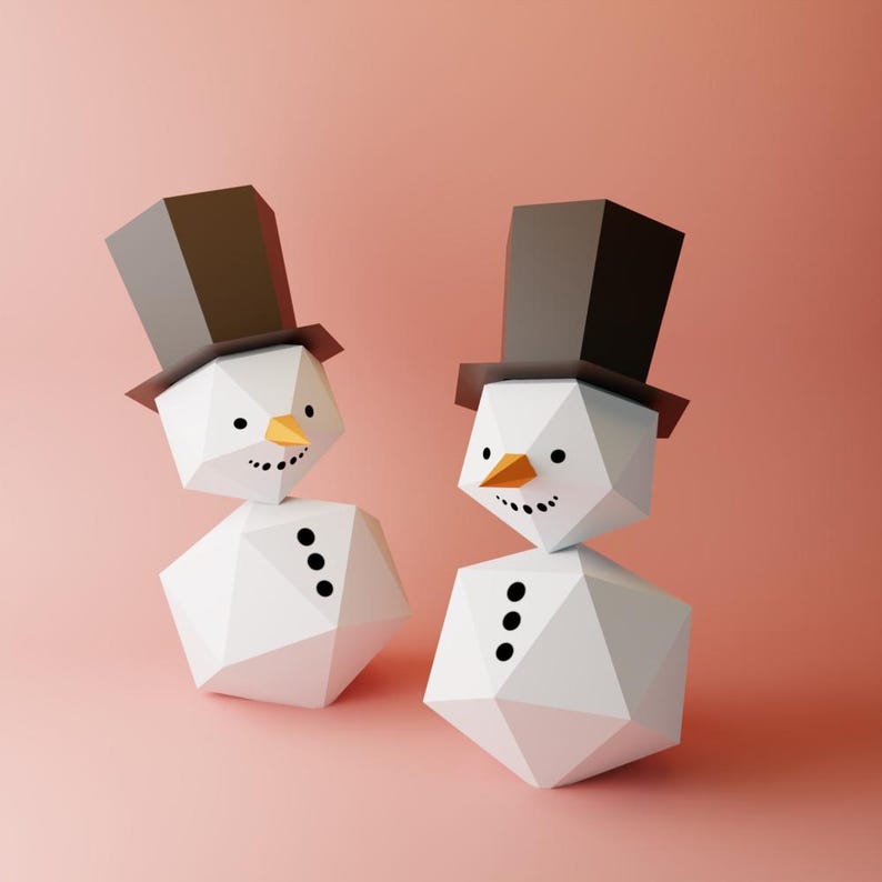 Snowman 3D Papercraft Template Christmas Decor DIY Model in Pdf, Dxf ...