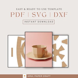 3d Teacup and Saucer LOW POLY DIY Model Template in Pdf, Dxf and Svg ...