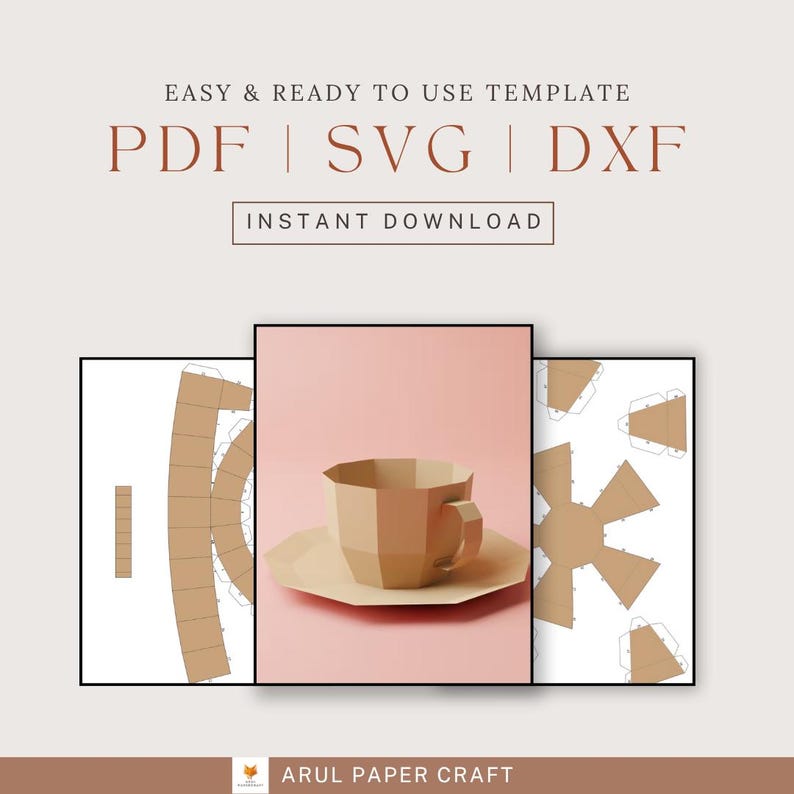3d Teacup and Saucer LOW POLY DIY Model Template in Pdf, Dxf and Svg ...
