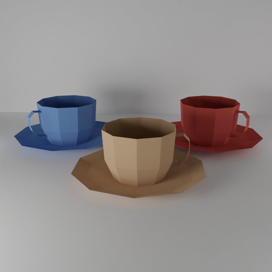 3D Papercraft Tea Cup Lowpoly DIY Model Template Pdf, Dxf & Svg Format ...