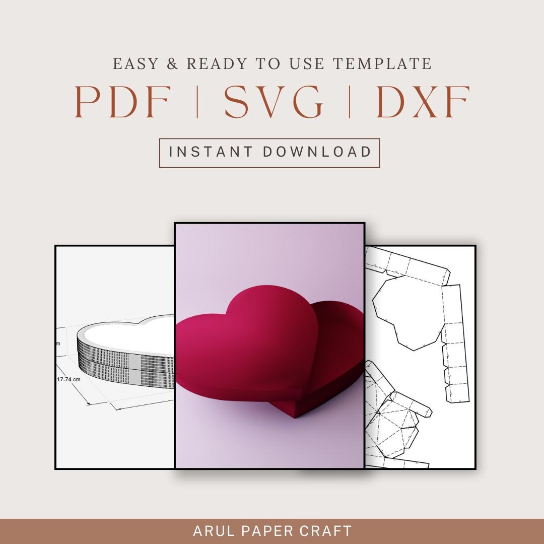 Easy 3D Heart Gift Box Pdf, Svg & Dxf Digital Template - DIY Printable ...
