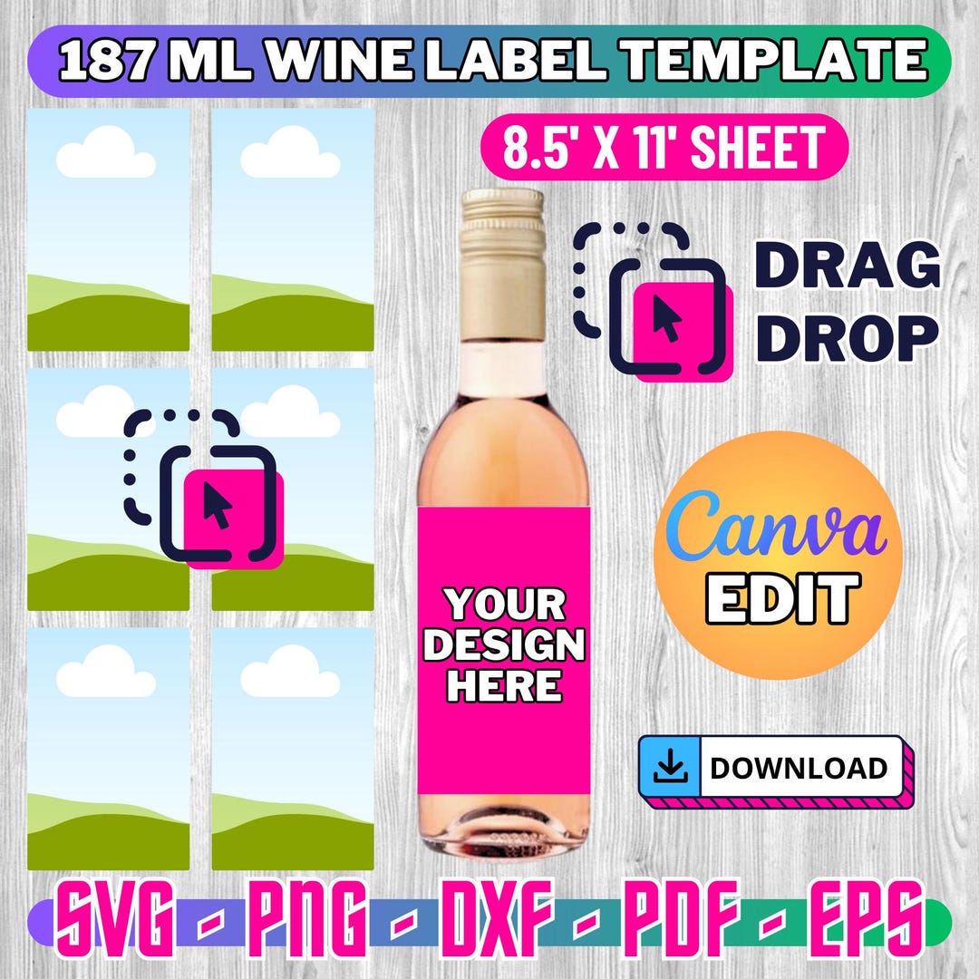 187 Ml Wine Label Template, Mini Wine Label Template Svg, Mini Wine ...