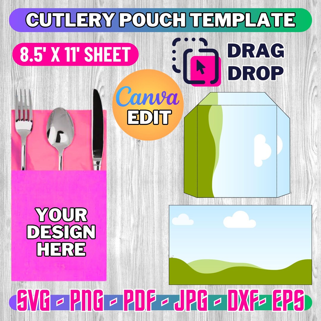 Cutlery Pouch Template, Cutlery Set Template, Cutlery Paper Holder ...
