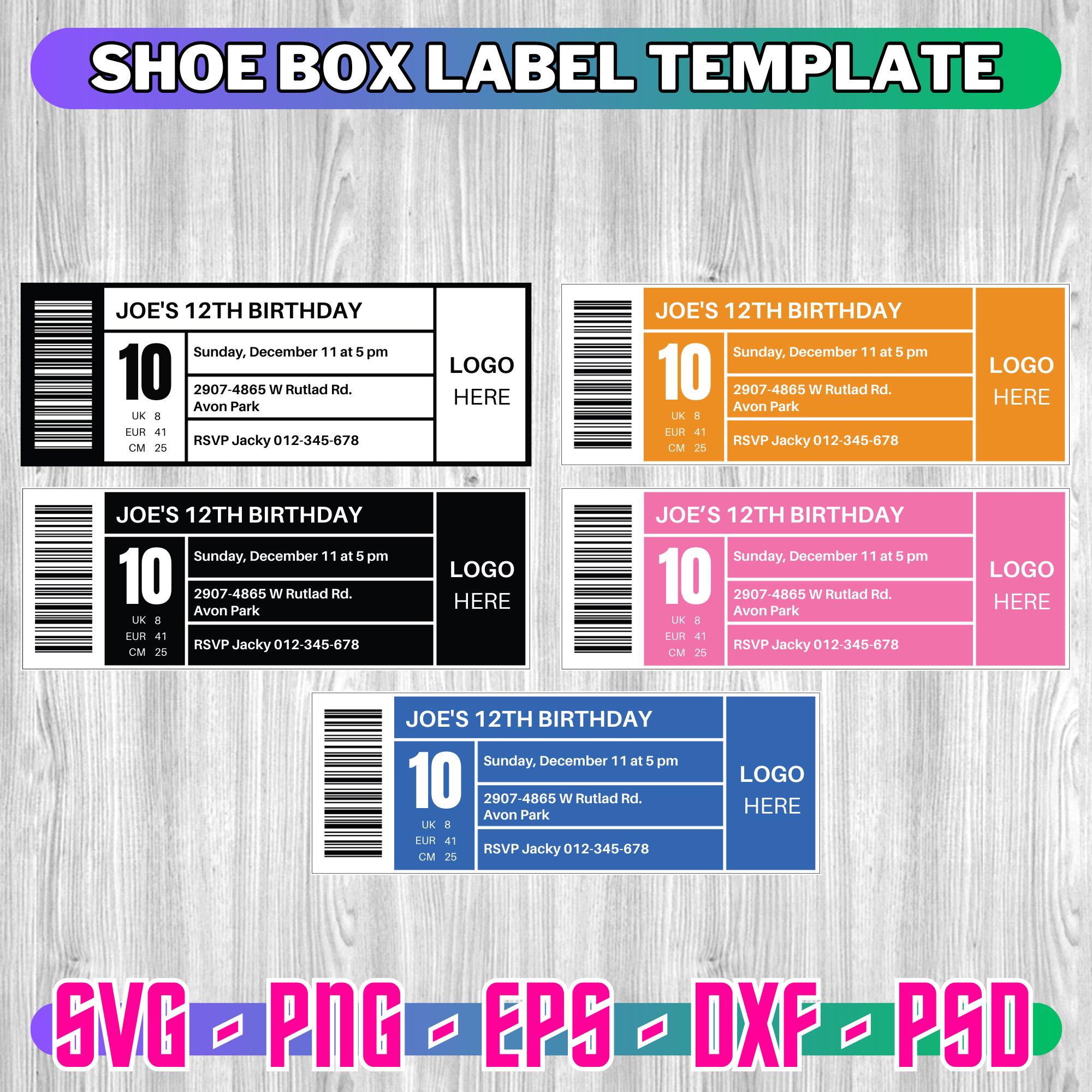Shoe Box Label Template, Shoe Box Label Svg, Label Template Svg, Label ...