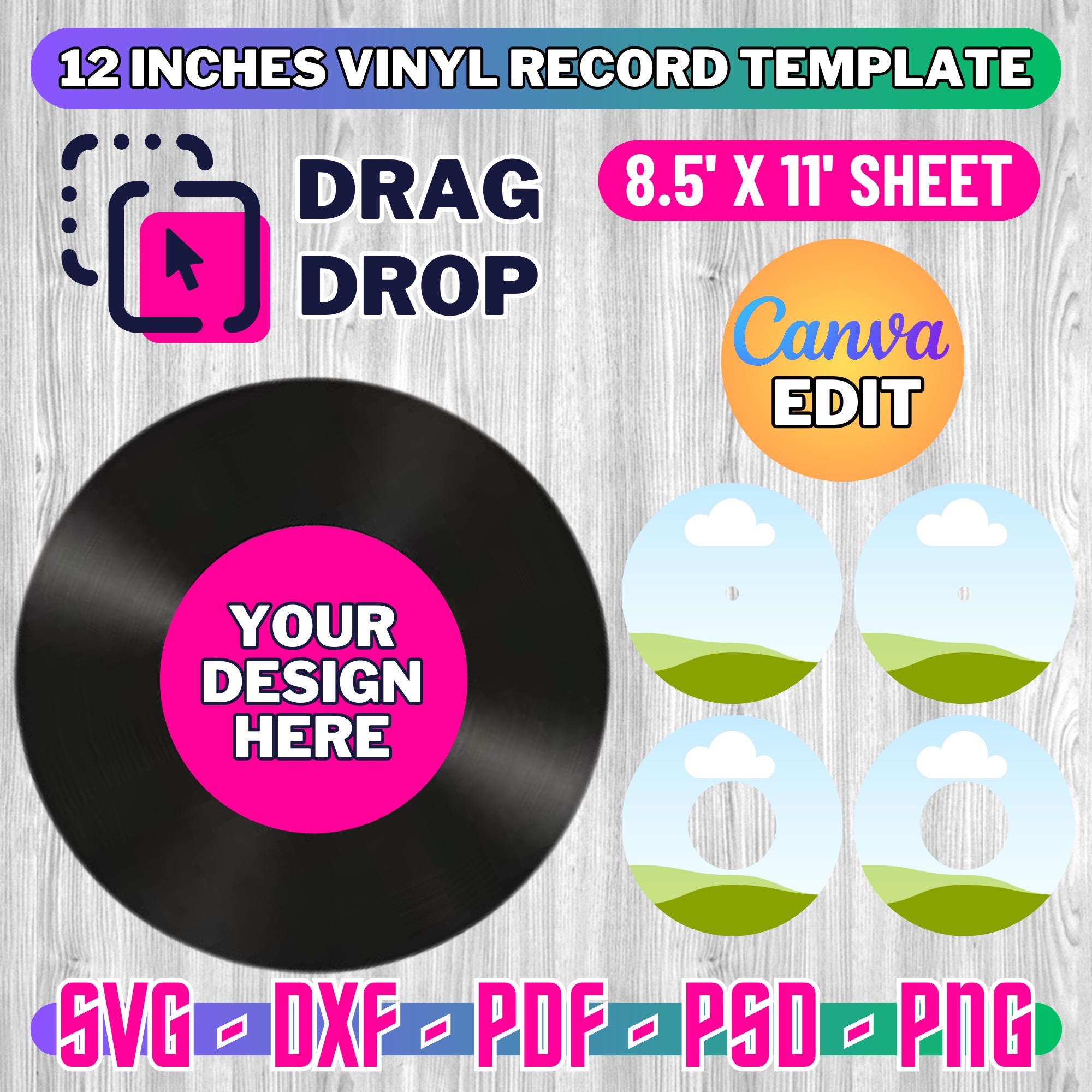 12 Inches Vinyl Record Template, Vinyl Record Label Template, Record ...