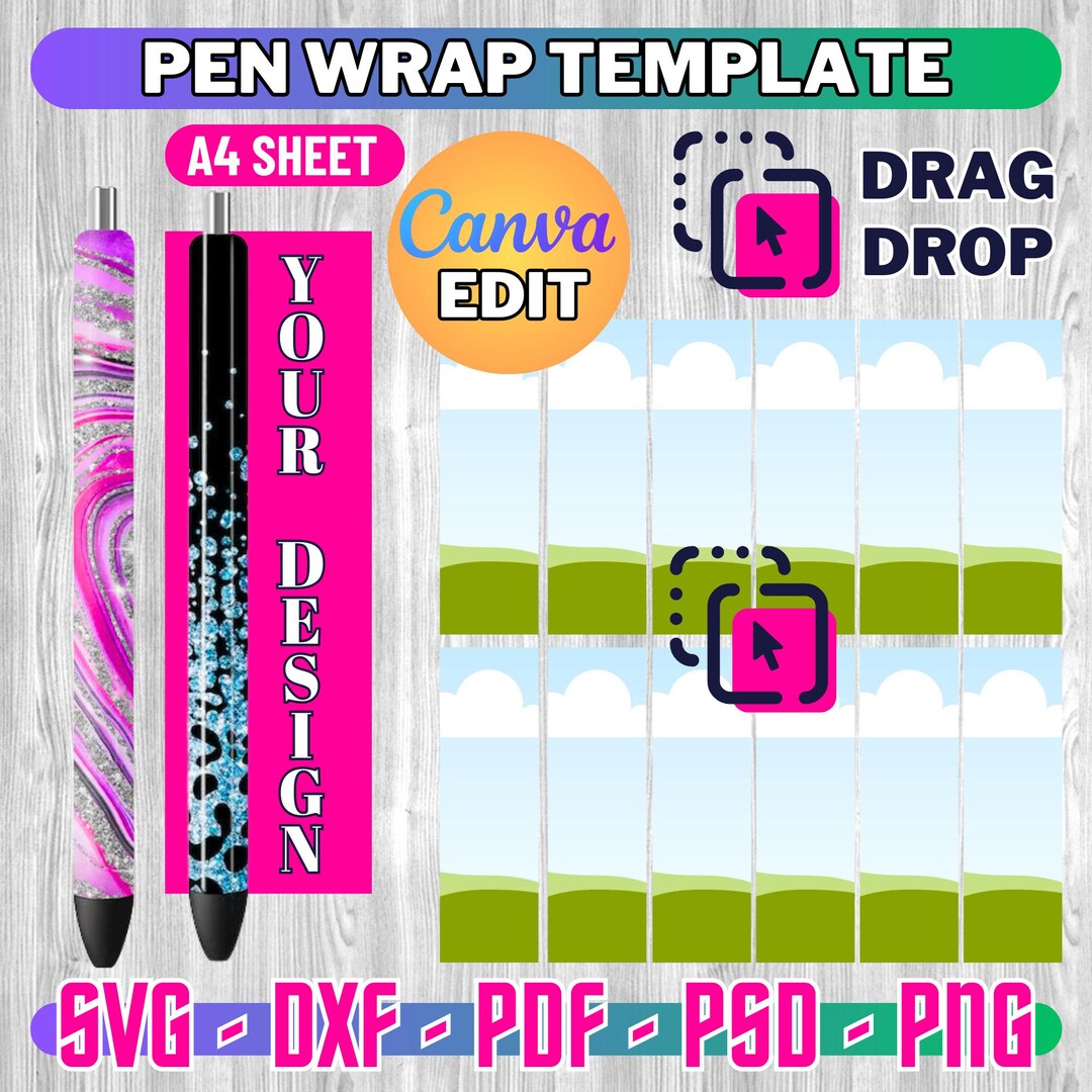 Pen Wrap Template Svg, Pen Wrap Png, Epoxy Pen Wrap Template, Glitter ...