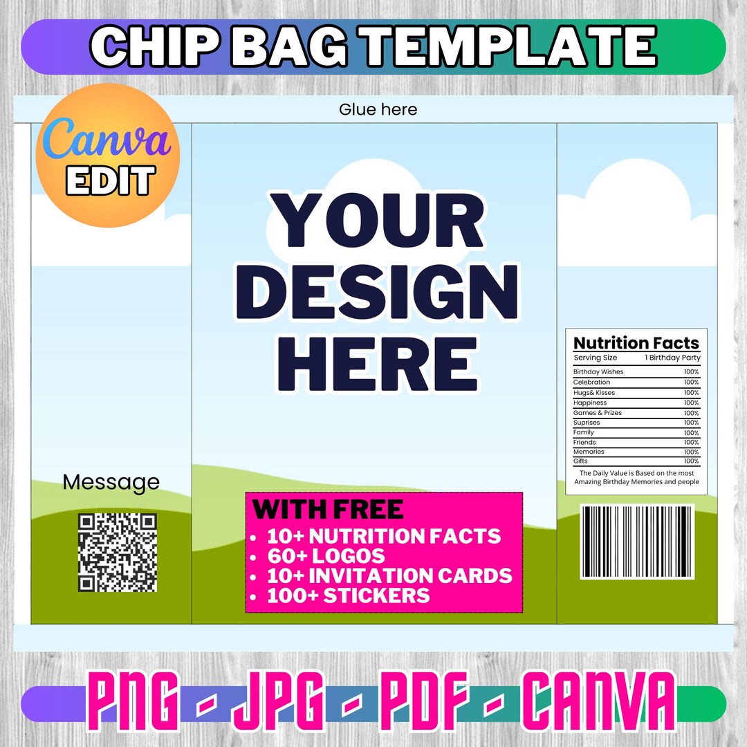 Chip Bag Template, Blank Chip Bag, Chip Bag Template Canva Editable ...