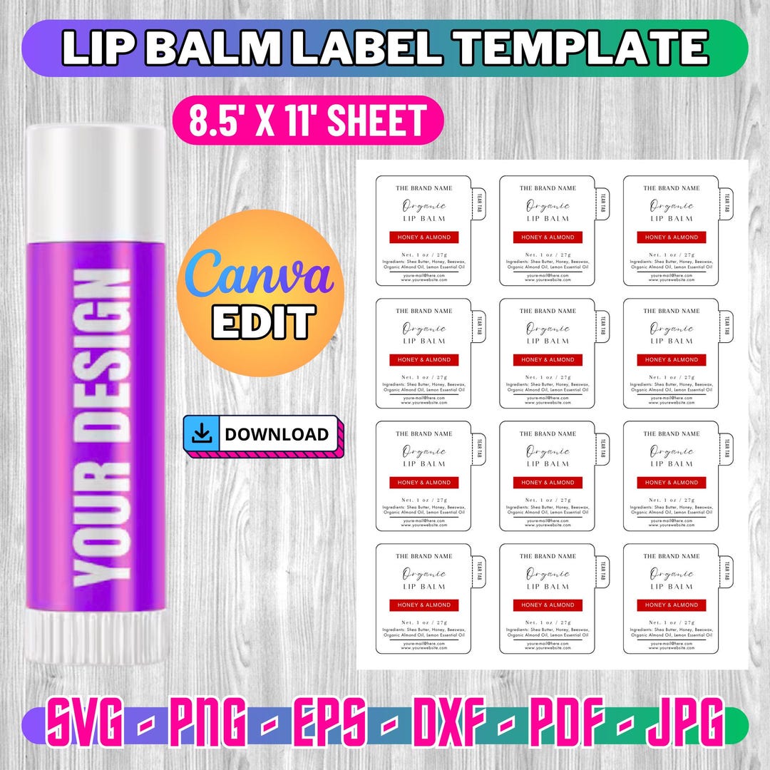 Lip Balm Label Template, Lip Balm Labels, Lip Balm Wrap Packaging ...