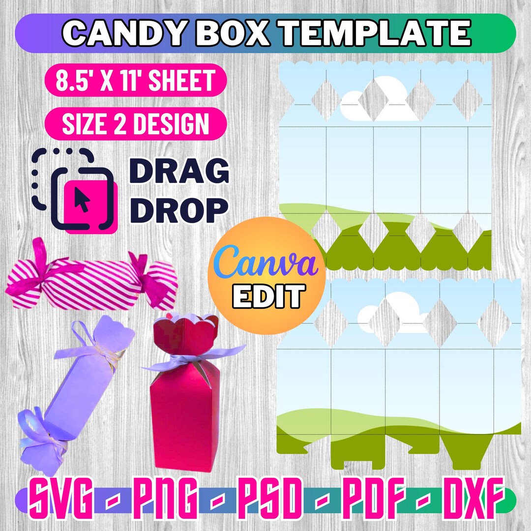 Candy Box Template, Candy Box Svg, Candy Box Shaped Box, Candy Gift Box ...