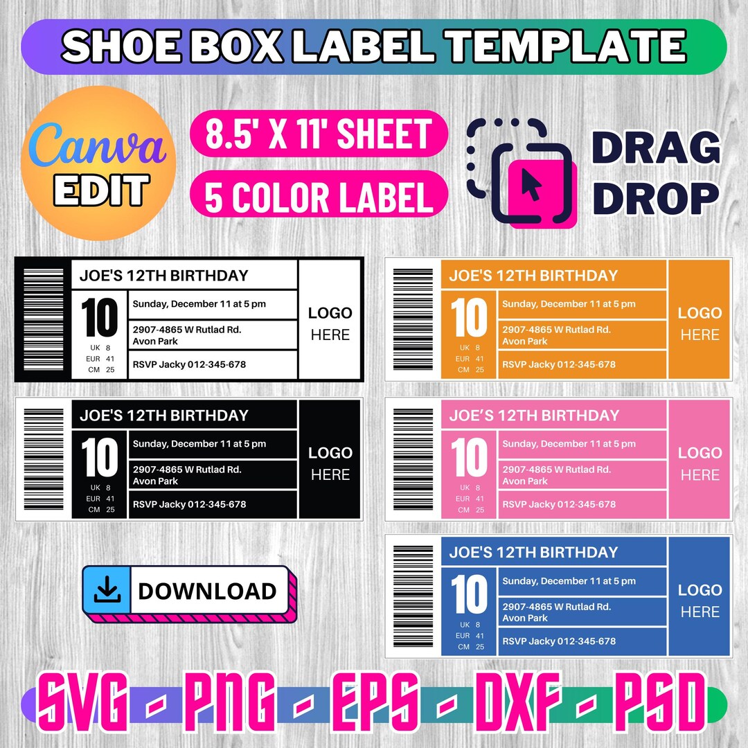 Shoe Box Label Template, Shoe Box Label Svg, Label Template Svg, Label ...