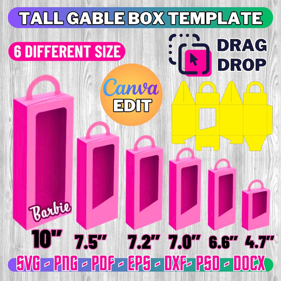 6 Size Tall Gable Box Template, Doll Box Template, Gift Box Template ...