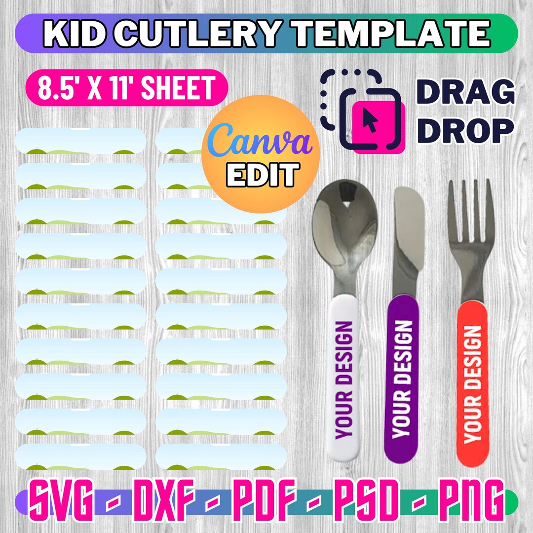 Kid Cutlery Template, Kid Cutlery Template for Sublimation, Polymer Kid ...