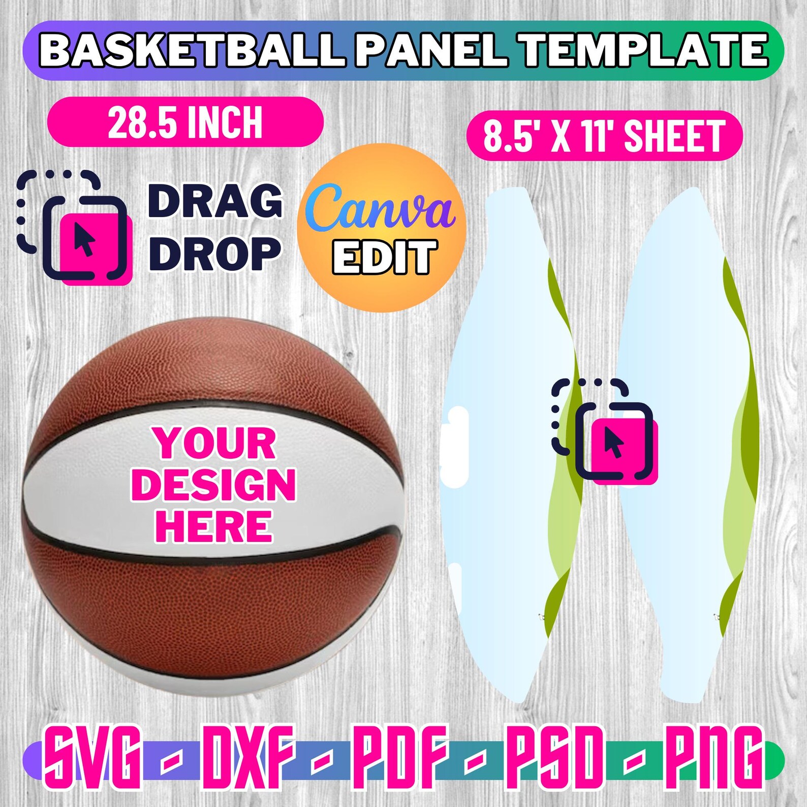 Basketball Panel Template Svg, Blank Basketball Panel Template, Canva ...