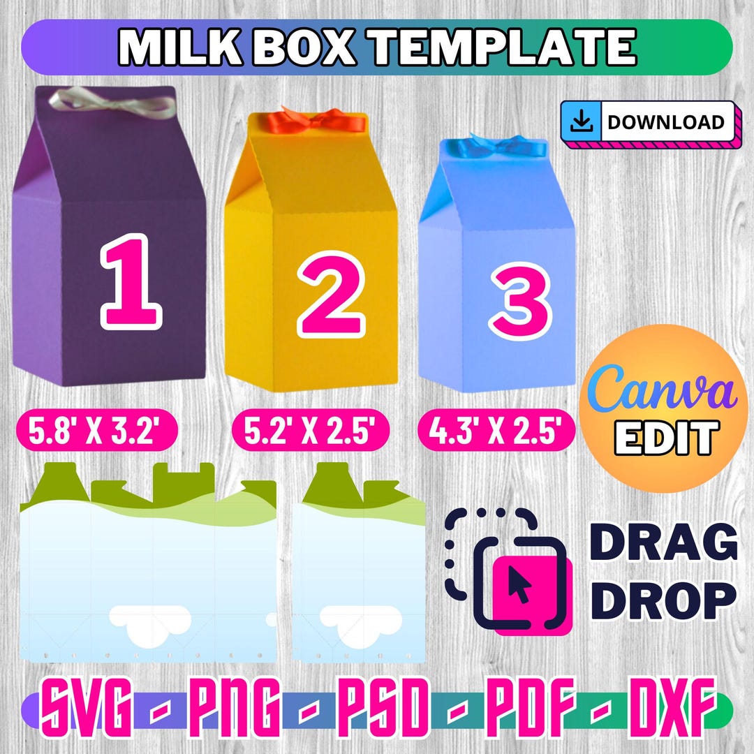 Milk Box Template Bundle, Milk Favor Box Svg, Milk Carbon Template, Box ...