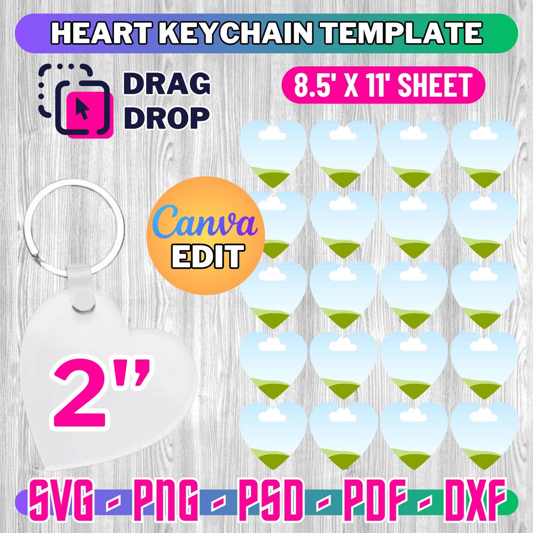 2" Heart Keychain Template, Keychain Template Svg, Sublimation Template ...