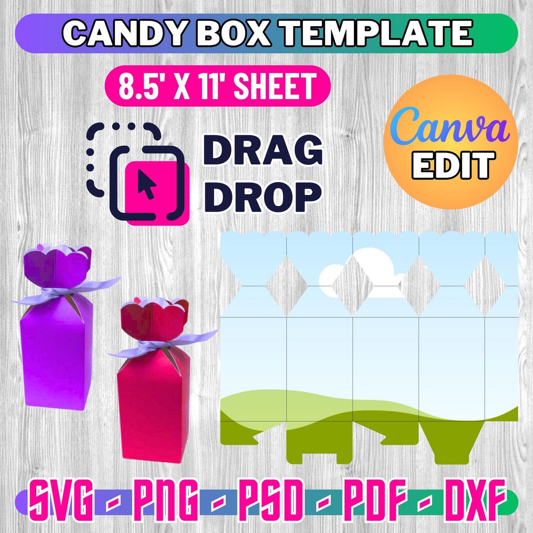 Candy Box Template, Candy Box Svg, Candy Box Shaped Box, Candy Gift Box ...