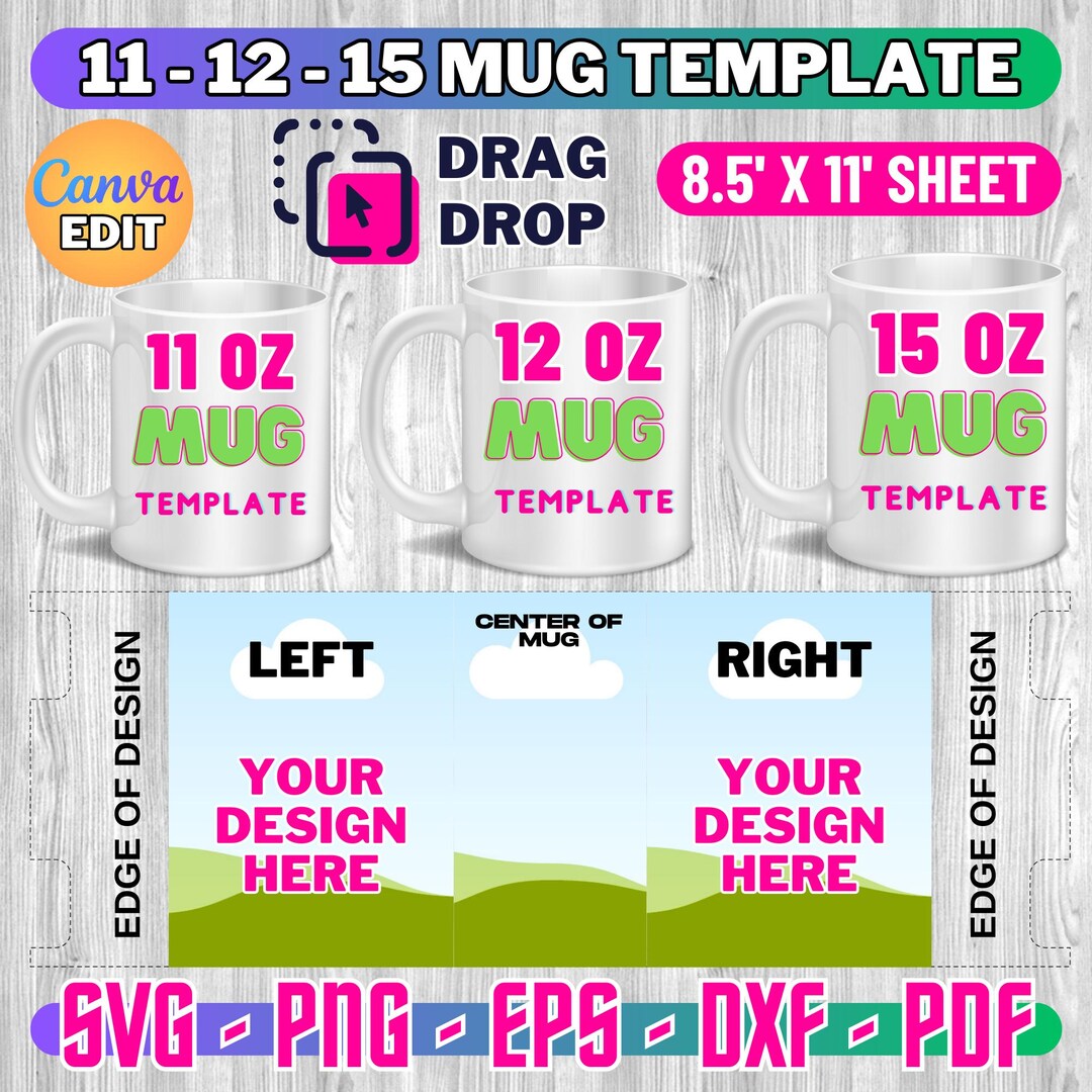 11-12-15 Oz Mug Template Set, Full Wrap Template, Mug Full Wrap ...