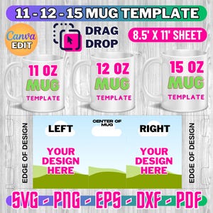 11-12-15 Oz Mug Template Set, Full Wrap Template, Mug Full Wrap ...
