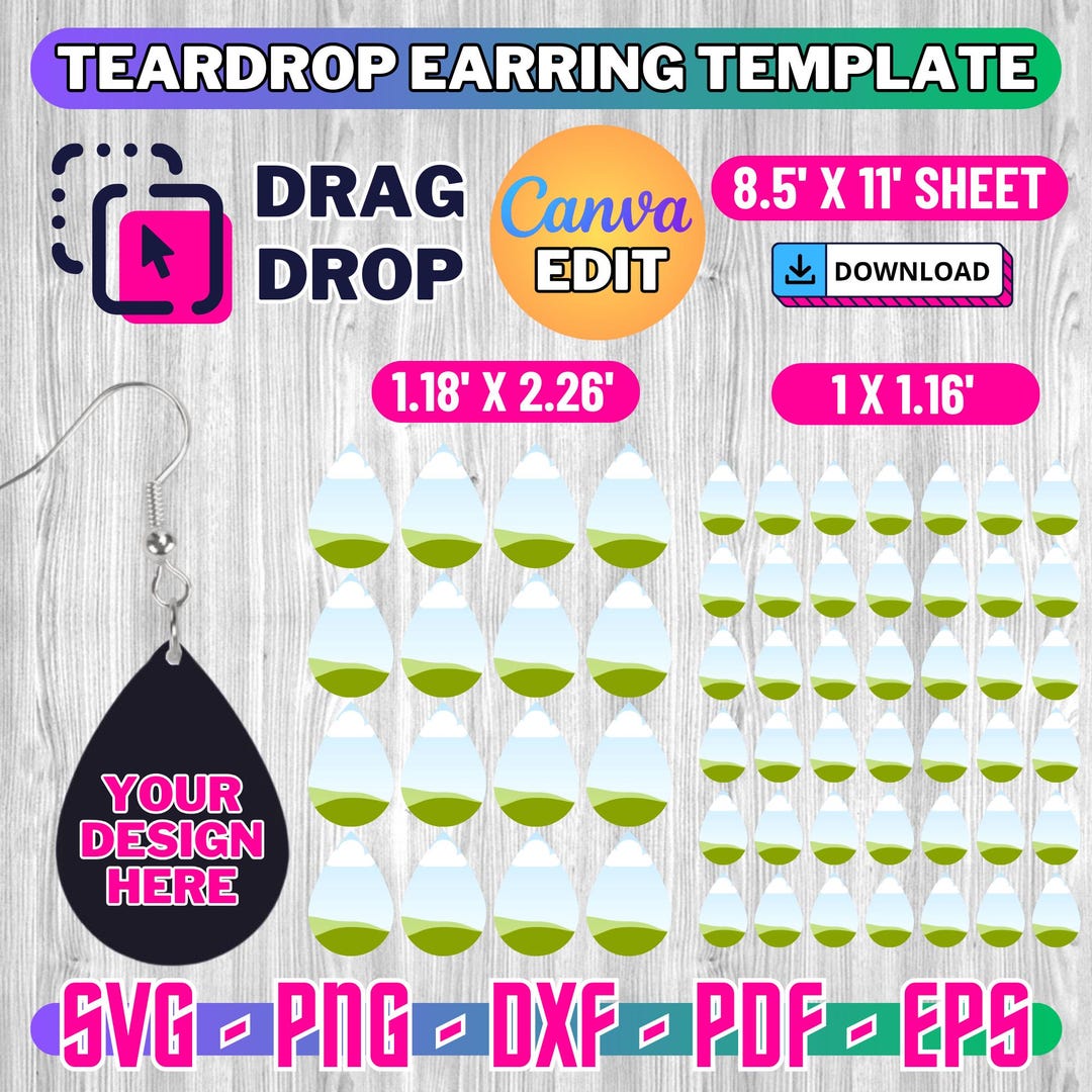 Teardrop Earring Sublimation Template Bundle, Sublimation Earring ...