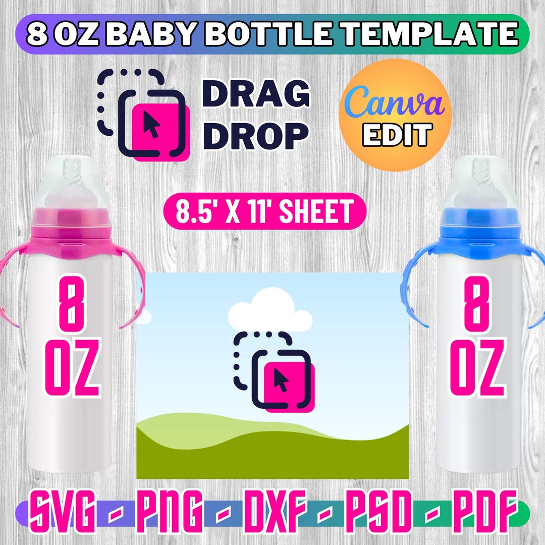 8 Oz Baby Bottle Template, 8oz Kids Milk Bottle Sublimation Template ...