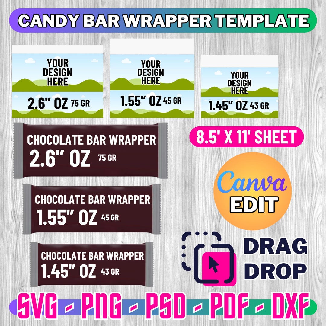 Chocolate Bar Wrapper Template Bundle, Chocolate Label, Candy Bar ...