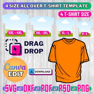 Size All Over T-shirt Template, 9 Size Tshirt Template Bundle, T-shirt ...