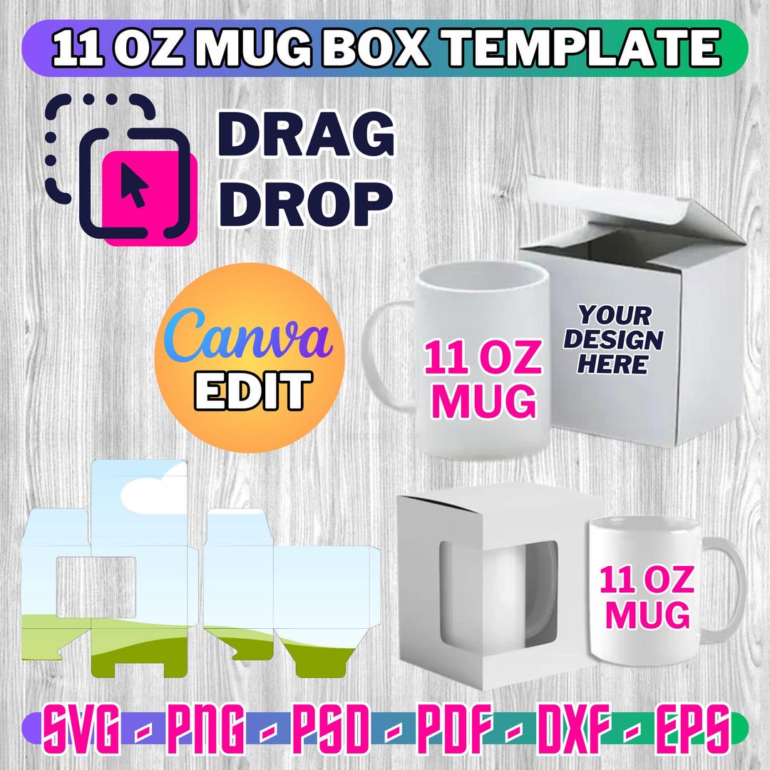 11 Oz Mug Box Template, Mug Box Template With Window, 11oz Mug Box Svg ...