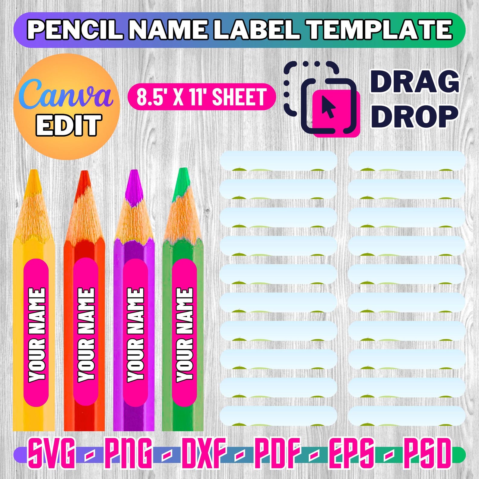 Pencil Name Label Template, School Label Template, School Supply Labels ...