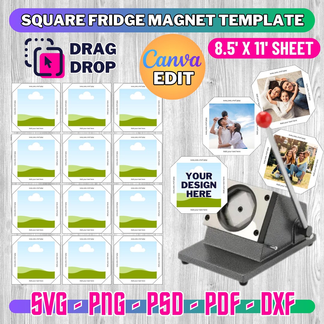 2x2 Square Fridge Magnet Template, Magnet Maker Template, Magnet Machine Template, Square Magnet ...
