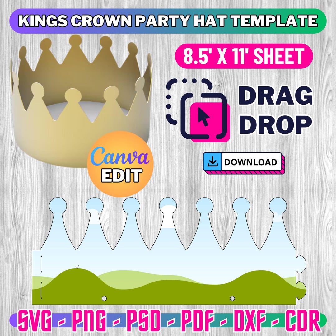 Kings Crown Party Hat Template: SVG, Cricut, Silhouette (digital ...