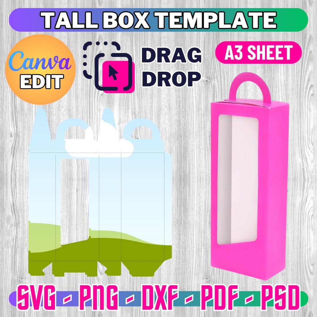 Tall Box Template, Tall Box Svg Treat Box Template for Kids Birthday ...